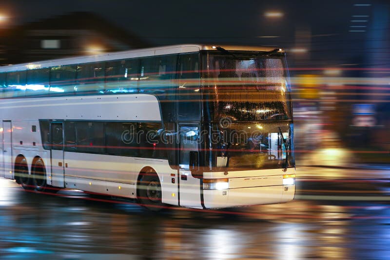 Bus Moves in the Night City Stock Photo - Image of motion, defocused ...
