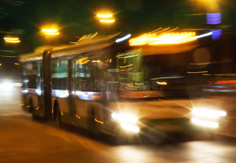Bus is Moving Around the Night City Stock Image - Image of life, mode ...