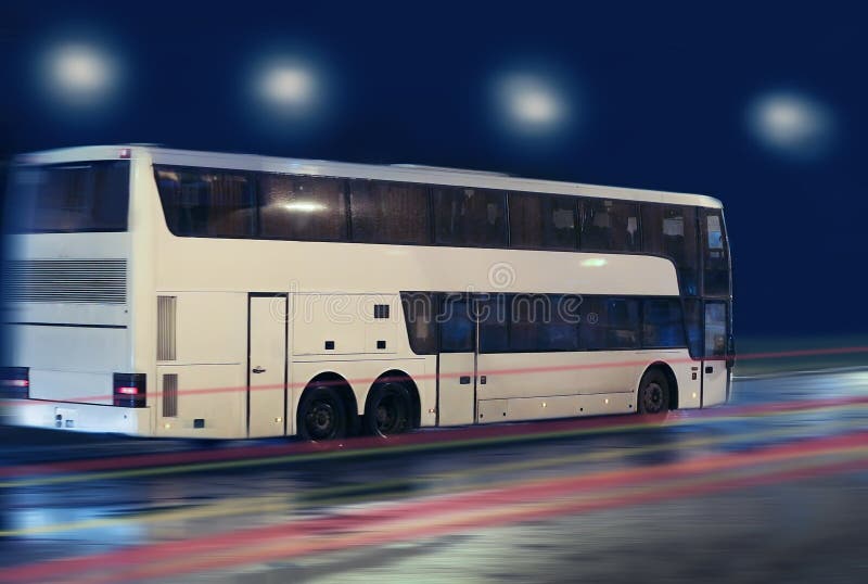 Bus Moving on the Night City Stock Photo - Image of line, cable: 45551444