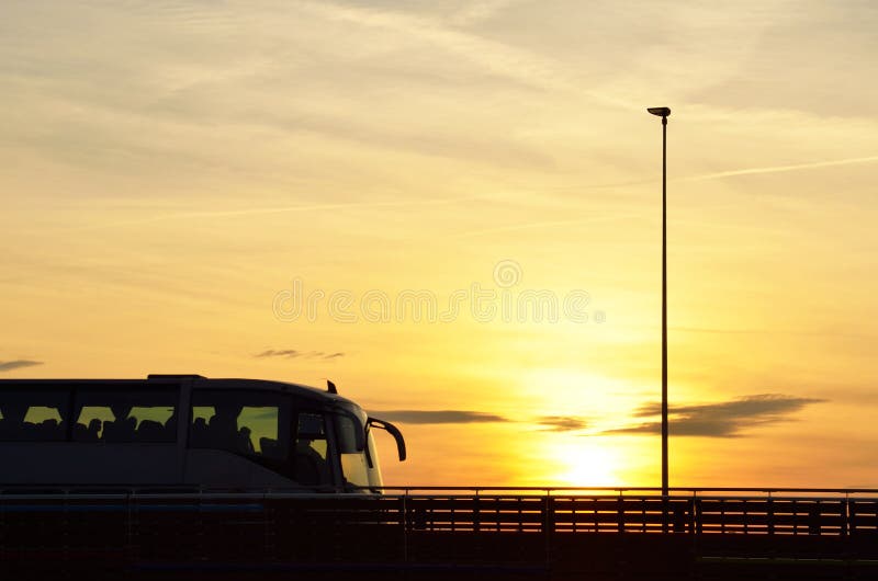 Bus over the bridge stock image. Image of clouds, transport - 66604775