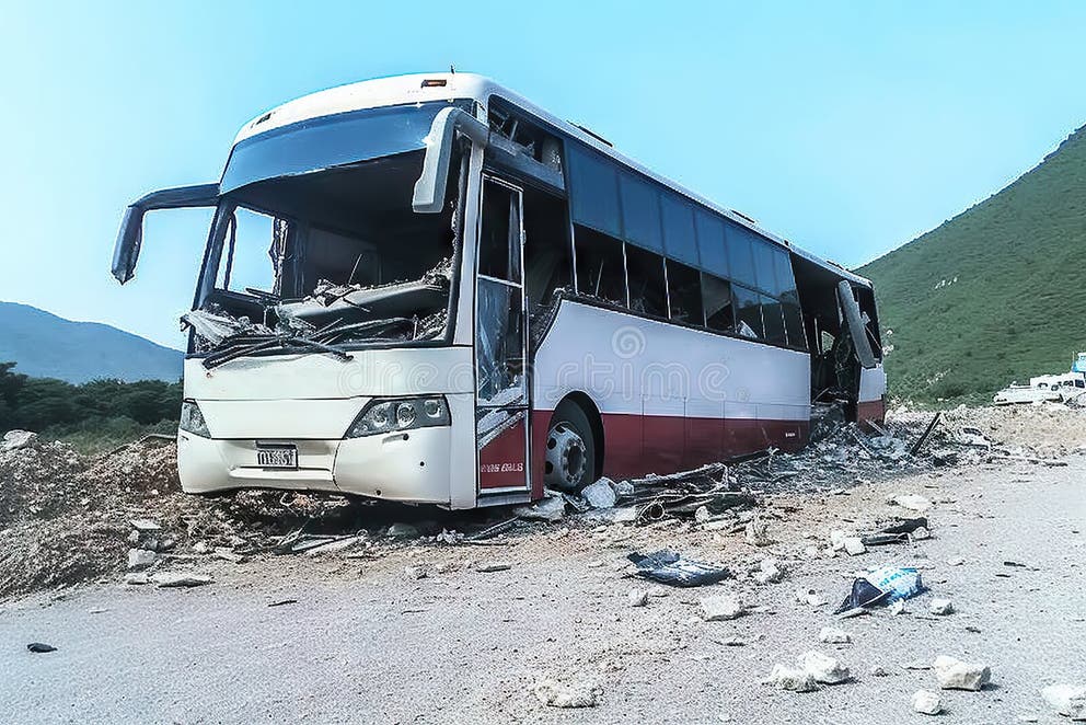 Bus Overturned in a Mountainous Area. Generative AI Stock Illustration ...