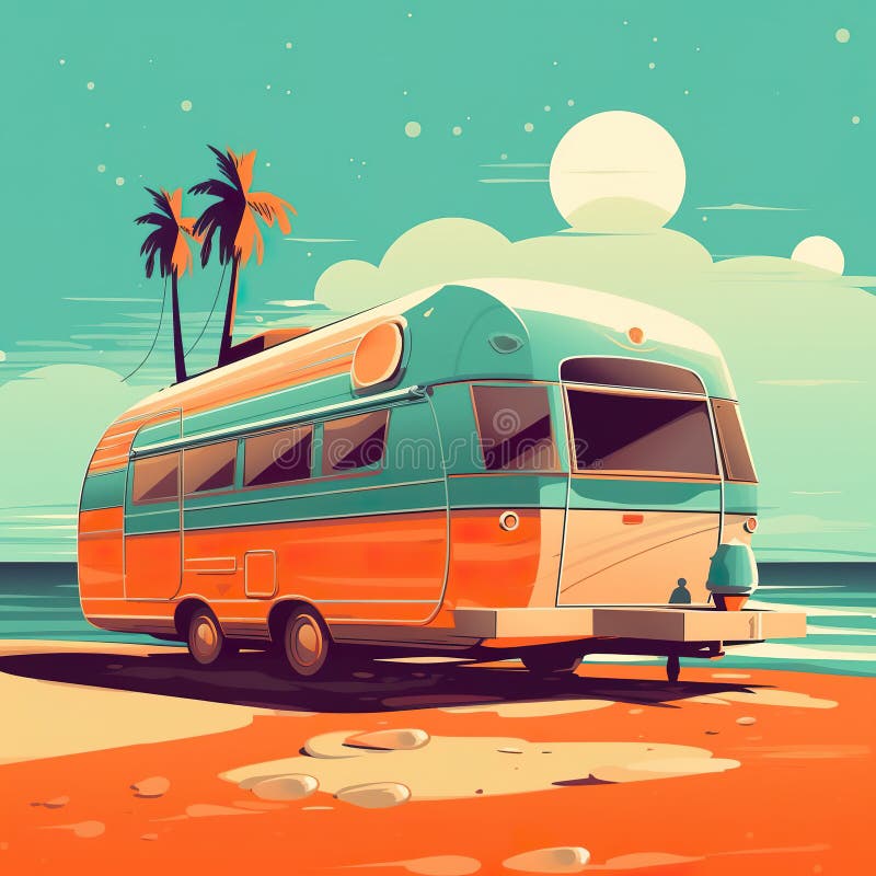A Bus Parked on a Beach Next To the Ocean. Generative AI Image. Stock ...