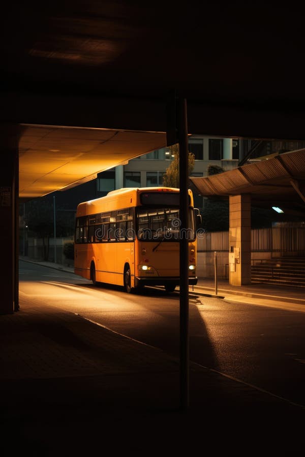 Bus Parked at Bus Station at Night, Created Using Generative Ai ...