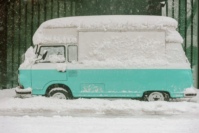 Bus covered with snow stock photo. Image of frozen, frost - 194256862