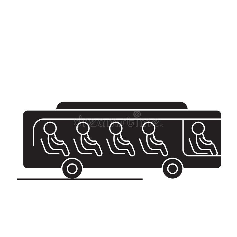 Bus with Passengers Black Vector Concept Icon. Bus with Passengers Flat ...