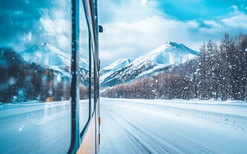 Bus Passing by Winter Landscape Stock Illustration - Illustration of ...