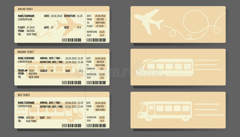 Airplane Bus Train Tickets Concept Design Stock Illustration ...
