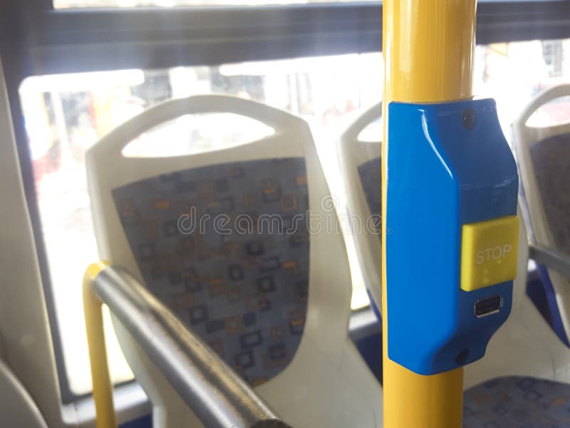 Bus Pole with Stop Button and USB Port for Charger Stock Photo - Image ...