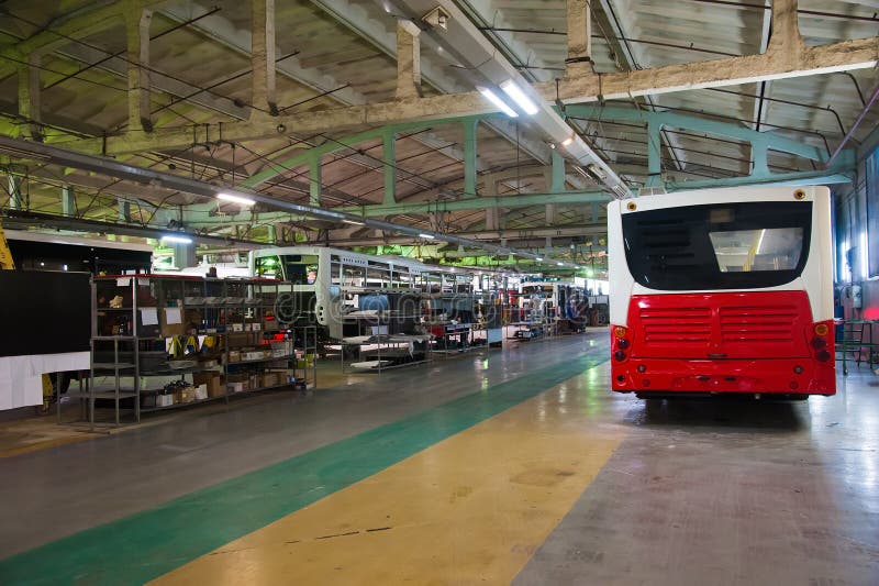 Bus production manufacture stock image. Image of assembly - 180443115
