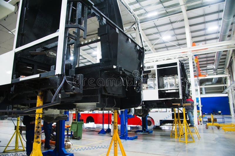 Bus production manufacture stock image. Image of line - 180443167