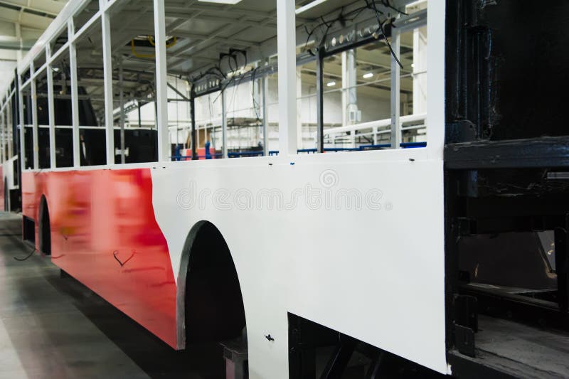 Bus production manufacture stock image. Image of motor - 235713349