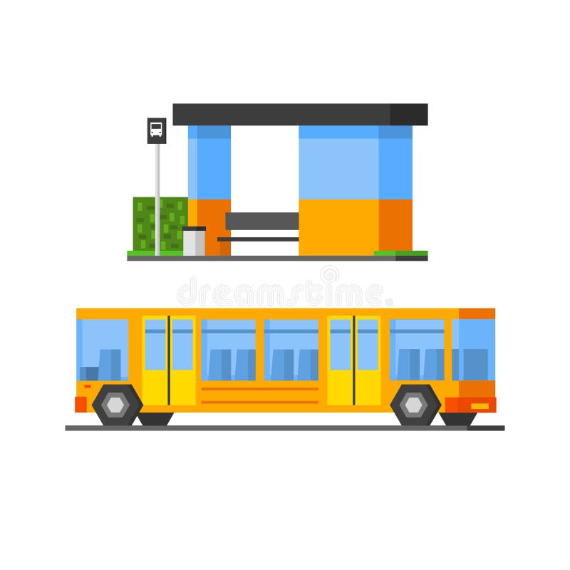 Yellow Bus, Public Transport, Side View, Cartoon Vector Illustration ...