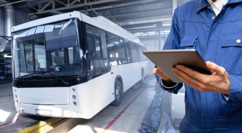 Bus repair in car service stock image. Image of interior - 289484153