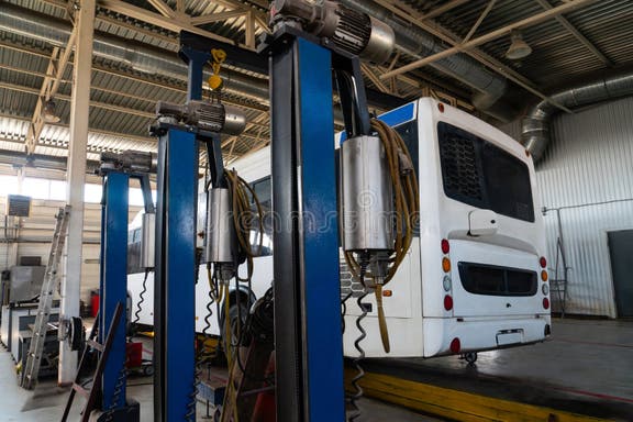 Bus repair in service. stock image. Image of work, problem - 287377267