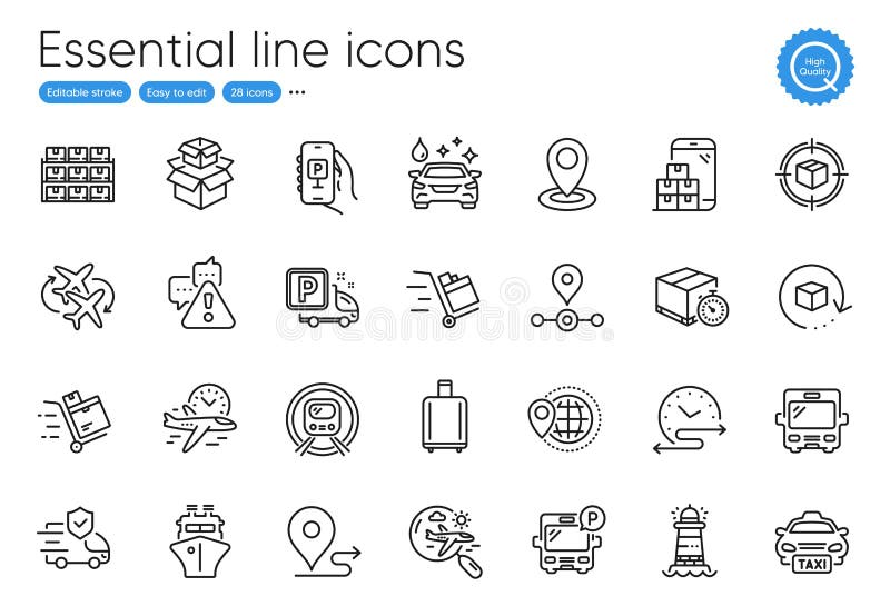 Bus, Return Package and Delivery Timer Line Icons. for Website ...