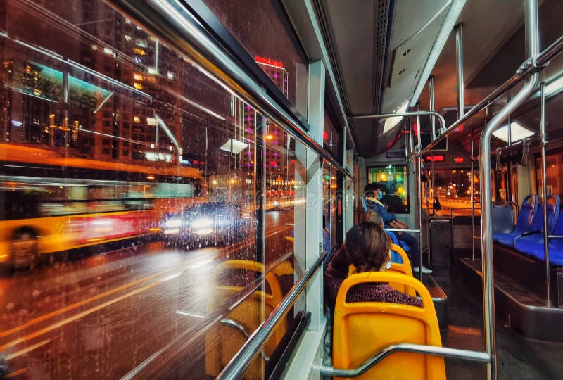 Bus ride at night editorial photography. Image of transit - 232654027