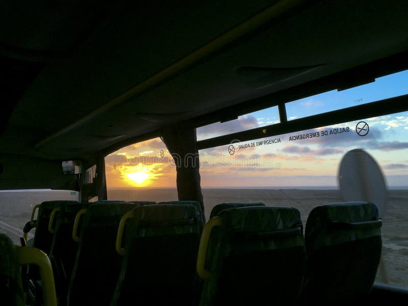 Bus on Asphalt in the Evening on Sunset Stock Image - Image of road ...
