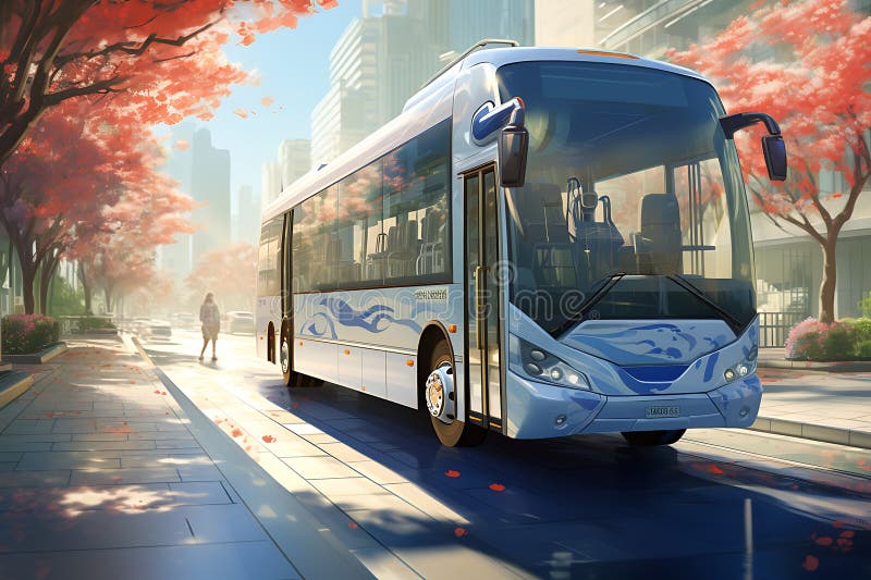 Bus on the Road in the City. 3D Render Stock Illustration ...