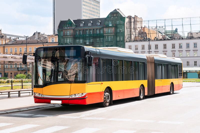Bus on Road in City. Public Transport Stock Photo - Image of ...