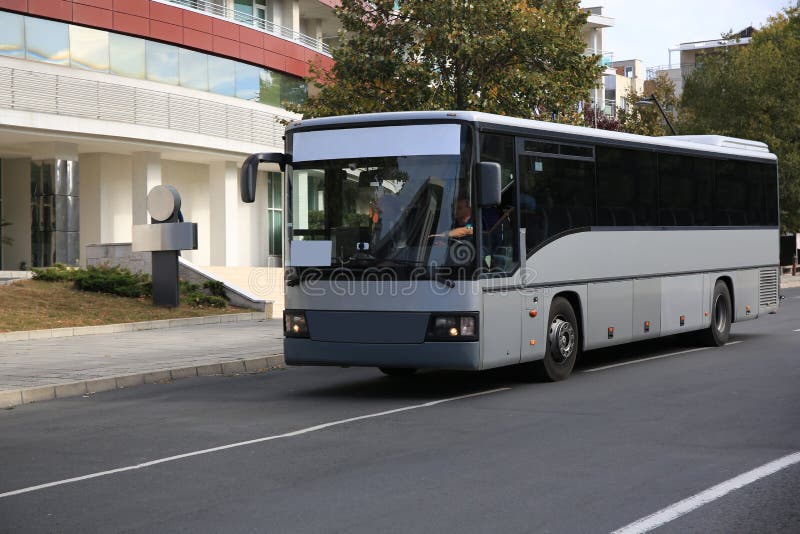 Bus on Road in City. Public Transport Stock Image - Image of transit ...