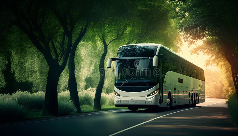 Bus on the Road in the Forest. Side View Stock Illustration ...