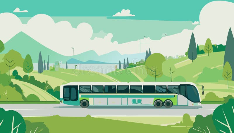 Bus on the Road in the Mountains. Transport Buses Vector Illustration in Flat Style Stock Vector ...