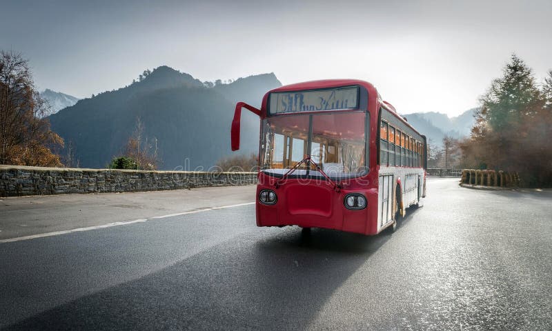 Bus on the Road, Bus Travel Stock Illustration - Illustration of lane ...