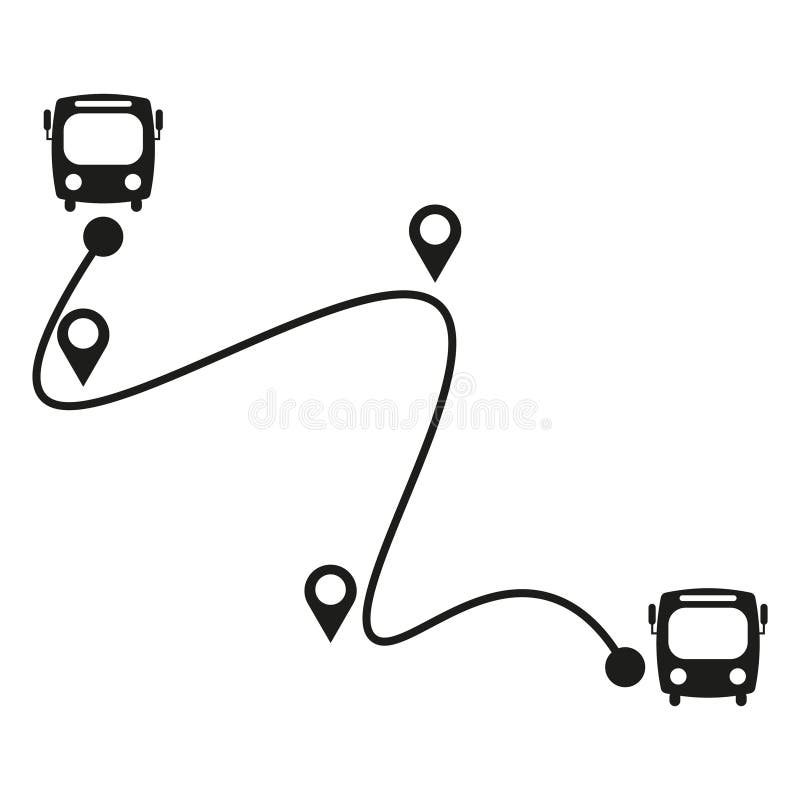 Bus Route Illustration. Vector Transportation Map. Black Icon Buses ...