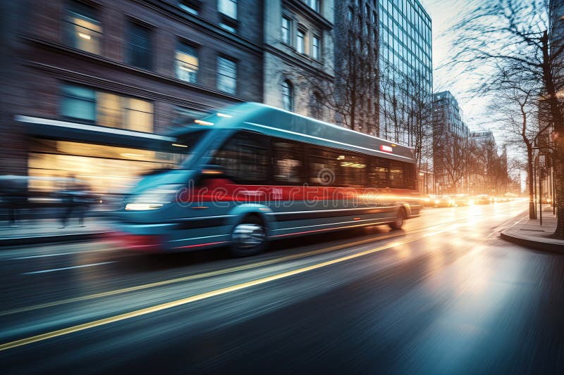 Bus Running on City Streets, Motion Blur. Generative AI. Stock ...