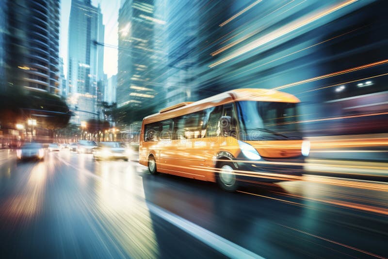 Bus Running on City Streets, Motion Blur. Generative AI. Stock ...
