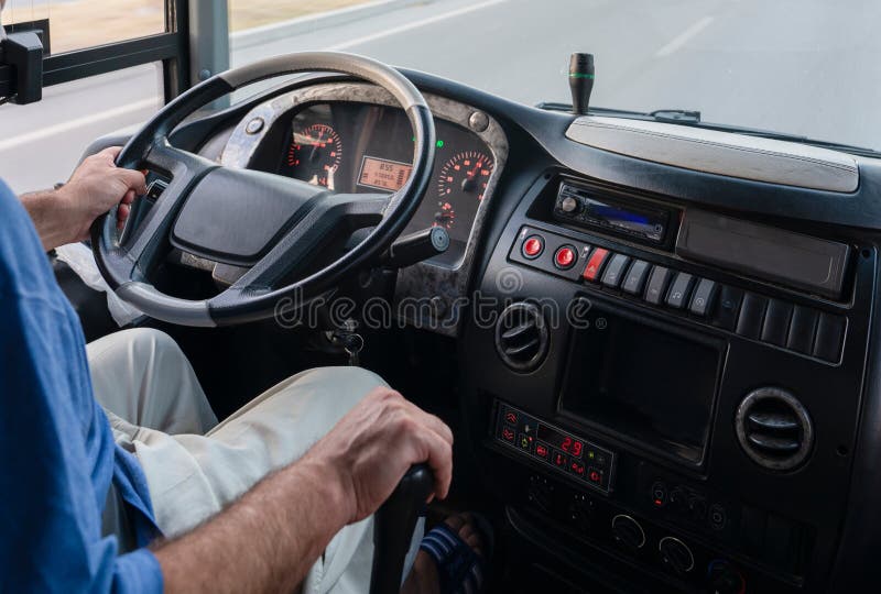 Bus`s Dashboard with the Driver Stock Photo - Image of speed, coach ...