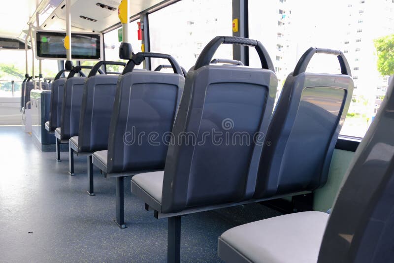 Bus Seats on Empty Double Decker Bus. Blank Advertising Space; for ...