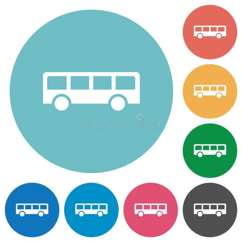 Bus Side View Flat Round Icons Stock Vector - Illustration of circular ...