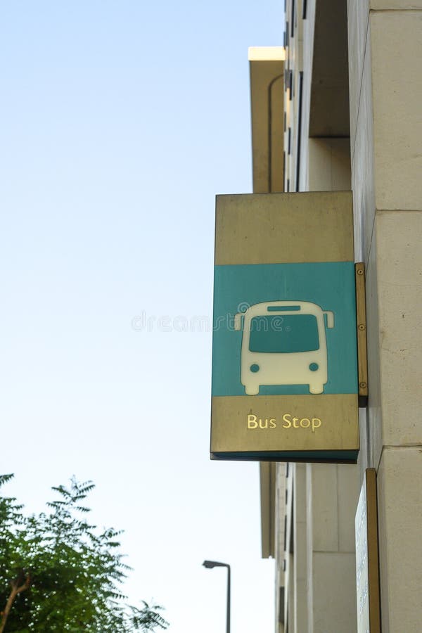 Bus Sign Hung on the Building Wall Stock Photo - Image of marketing ...