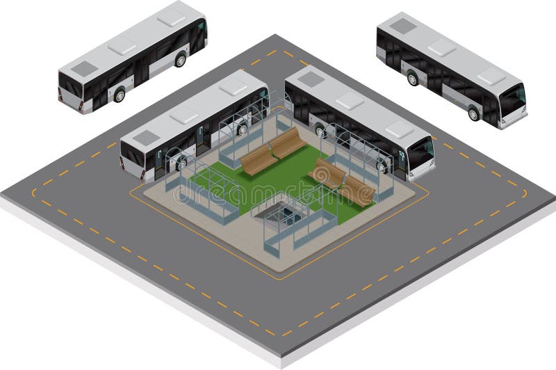 Bus station Isometric stock vector. Illustration of transportation ...