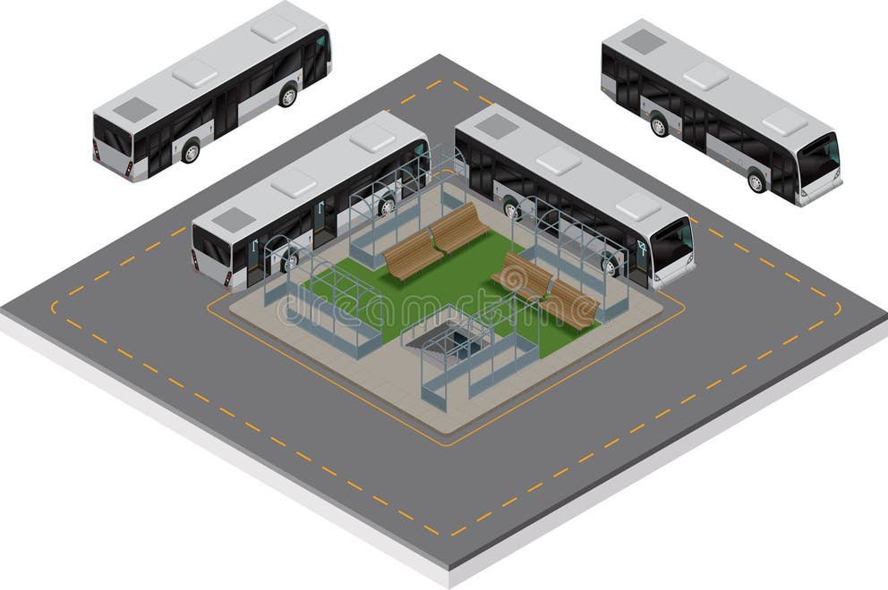 Bus station Isometric stock vector. Illustration of transportation ...