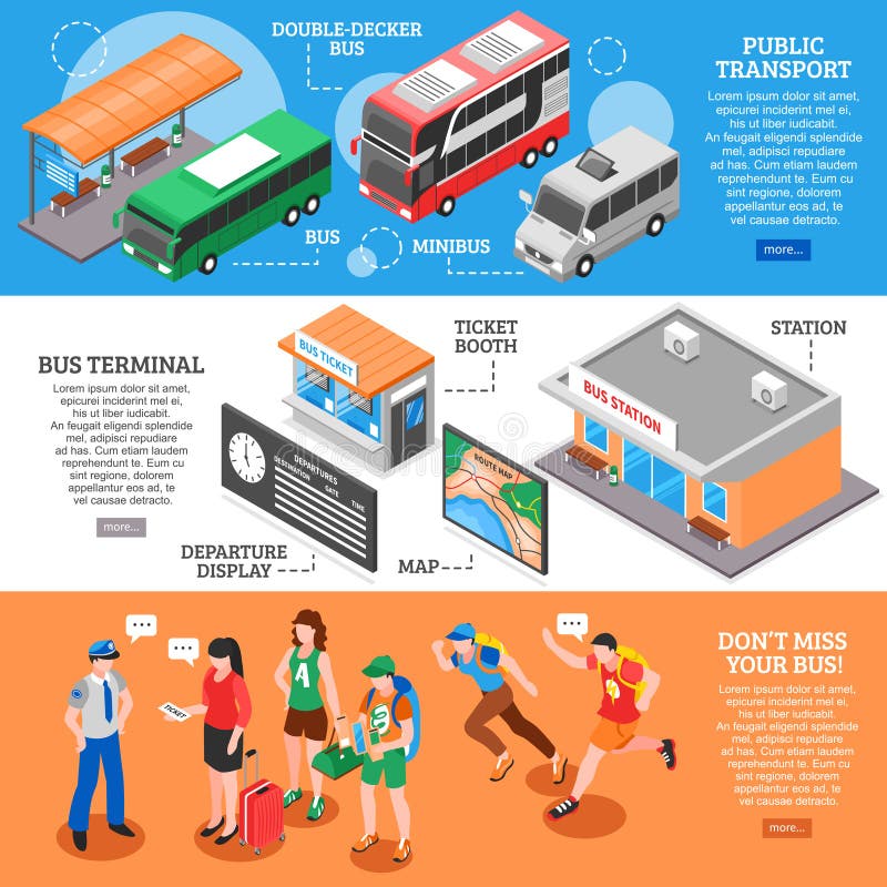 Bus Station Isometric Banners Set Stock Vector - Illustration of ...