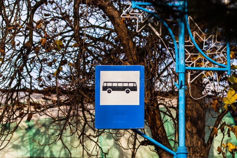 Bus Station Stop Sign on Post Pole, Traffic Roadsign Isolated Stock ...