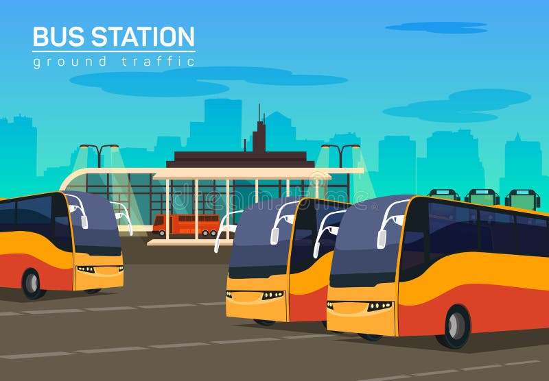 Bus Station, Vector Flat Background Illustration Stock Vector ...