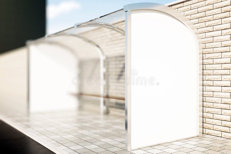 Bus stop with ad space, Modern glass bus stop with ad space in front of ...