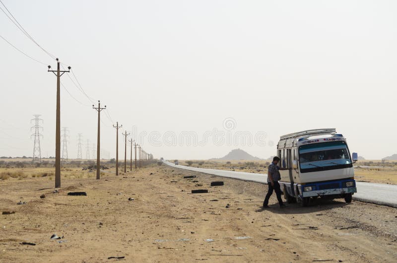 Bus stop in african desert editorial stock photo. Image of line - 94642618