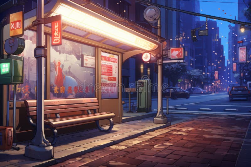 Bus Stop Asian Anime Visual Novel Game. Generate Ai Stock Illustration ...