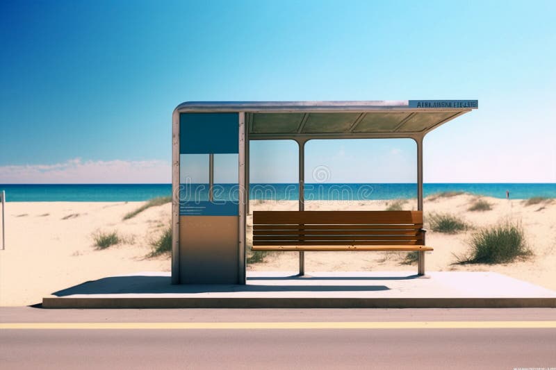 Bus Stop on the Beach, Copy Space Stock Illustration - Illustration of ...