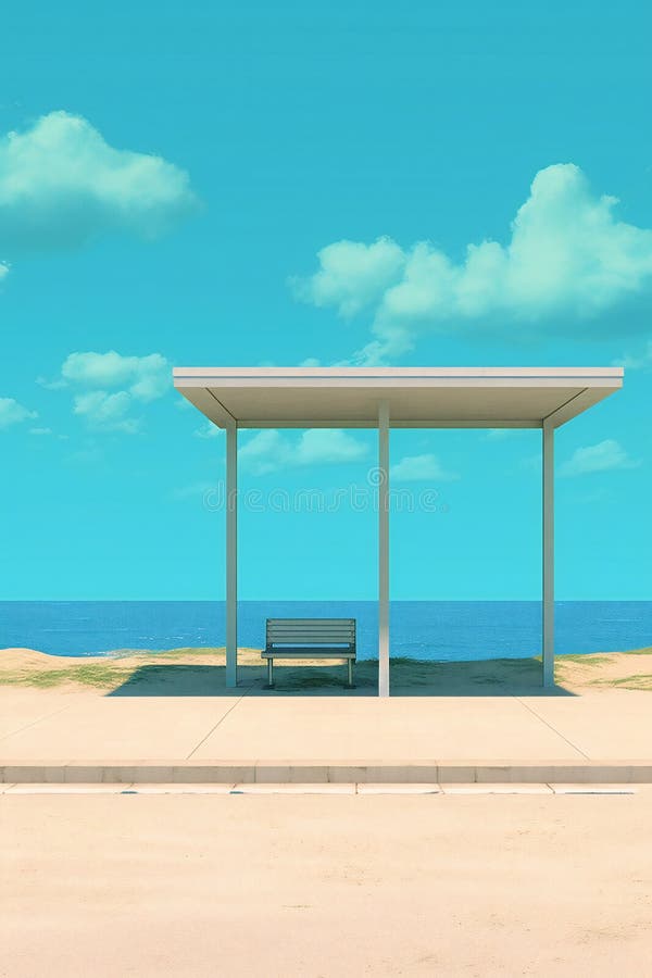 Bus stop on the beach, stock image. Image of ocean, bench - 292957639