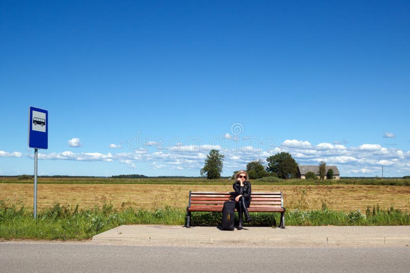 Bus Stop Bench in the Countryside Stock Image - Image of leather, adult ...
