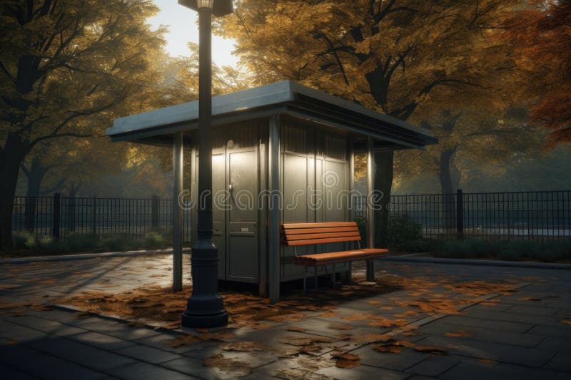 A Bus Stop with a Bench and Lamp Post, Ideal for Urban or ...