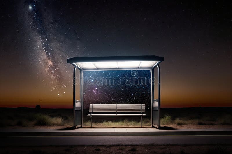 Bus Stop Bench, with View of the Night Sky, and Stars Shining Above ...