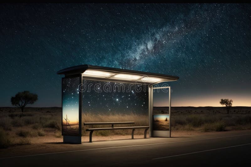 Bus Stop Bench, with View of the Night Sky, and Stars Shining Above ...