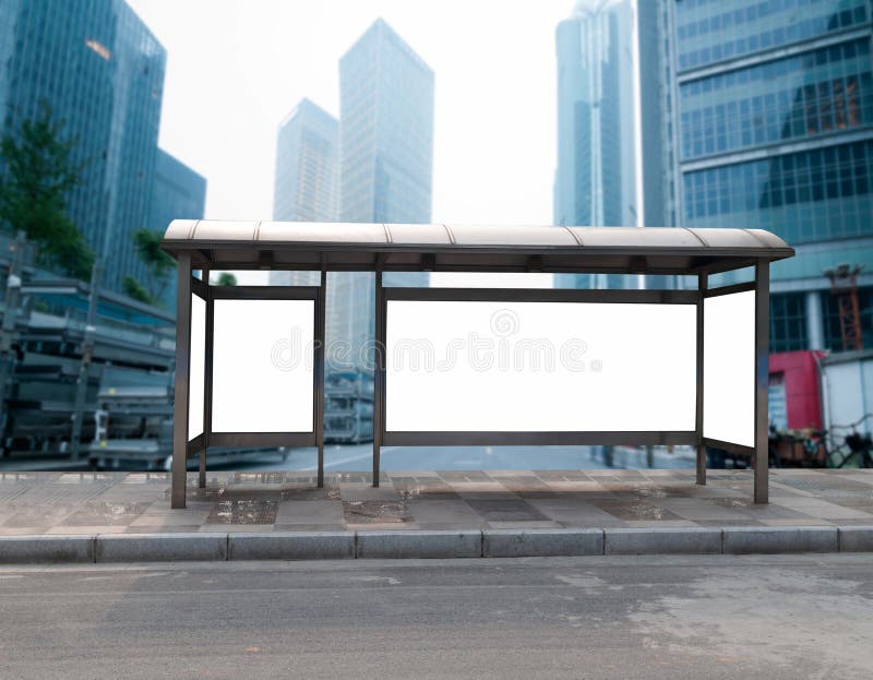 Bus stop billboard stock photo. Image of foliage, green - 287014522