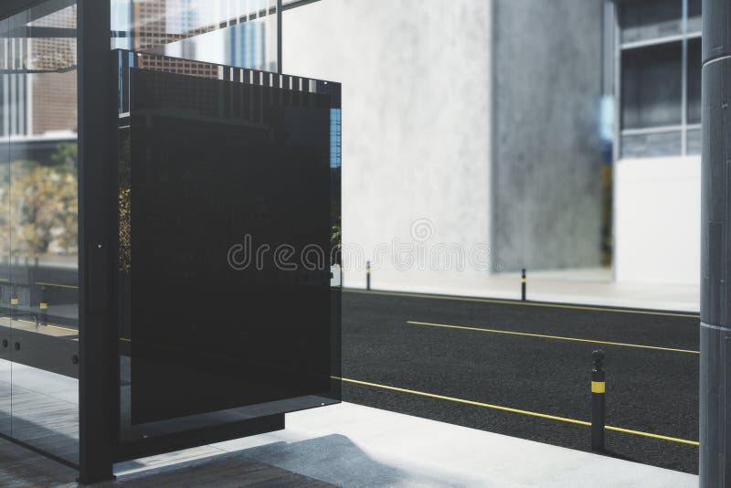 Bus stop with black poster stock illustration. Illustration of copy ...